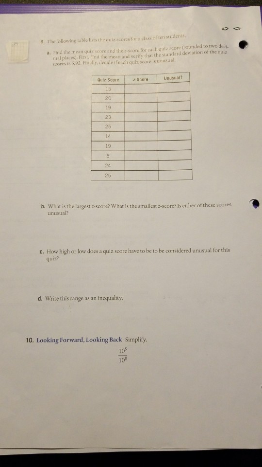 Solved 9. The following table lists the quiz scores for a | Chegg.com