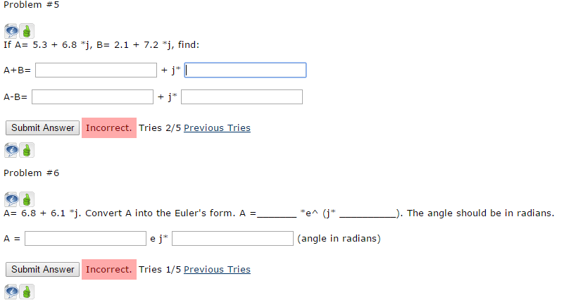 Solved If A= 5.3 + 6.8 *j, B= 2.1 + 7.2 *j, find: A= 6.8 + | Chegg.com