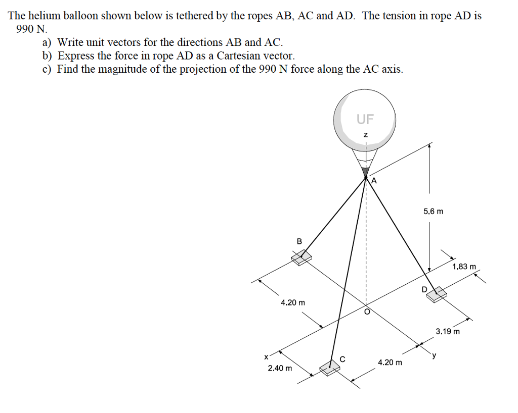 (Solved) - The helium balloon shown below is tethered by the ropes AB ...