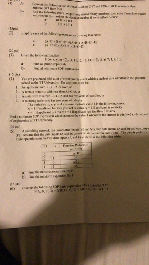 Solved (1) A Convert the following two decimal numbers (367 | Chegg.com