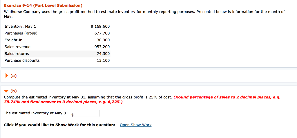Solved Exercise 9-14 (Part Level Submission) Wildhorse | Chegg.com