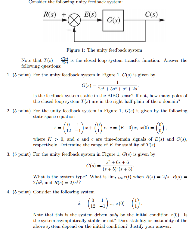 Solved Consider the following unity feedback systemm R(s)E( | Chegg.com