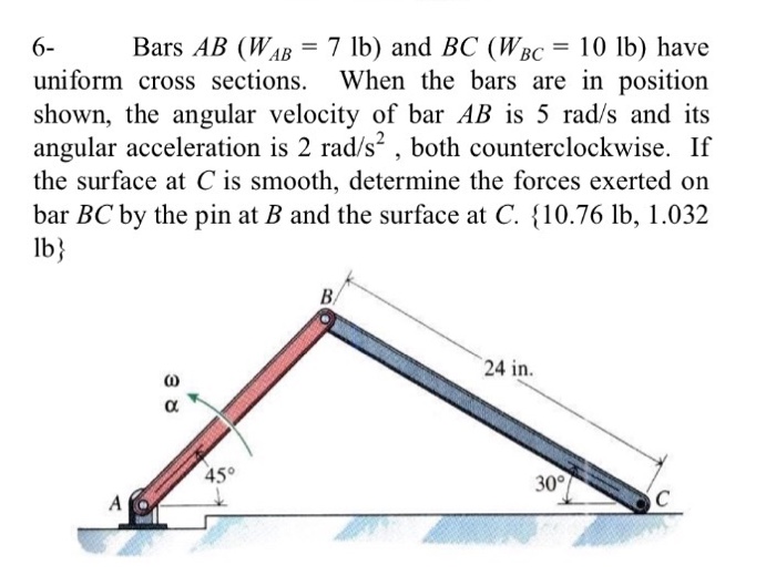 Solved Bars AB (W_AB = 7 lb) and BC (W_BC = 10 lb) have | Chegg.com