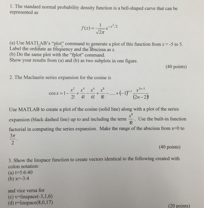 Solved The standard normal probability density function is a | Chegg.com
