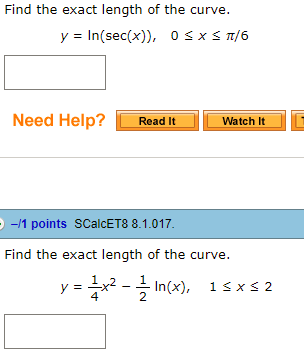 Solved Find the exact length of the curve y=ln(sec(x)), 0 x | Chegg.com