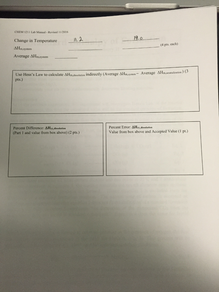 CHEM 1211 Lab Manual - Revised 11/2016 9.0 Change in | Chegg.com