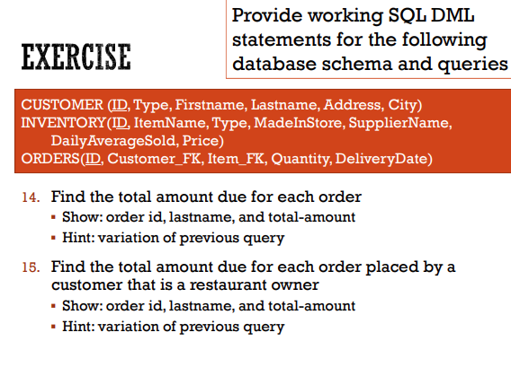 Solved Provide working SQL DML statements for the following | Chegg.com