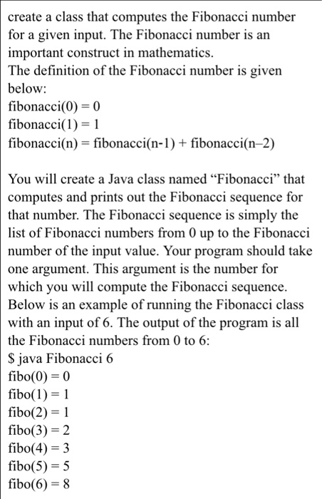Solved Create A Class That Computes The Fibonacci Number