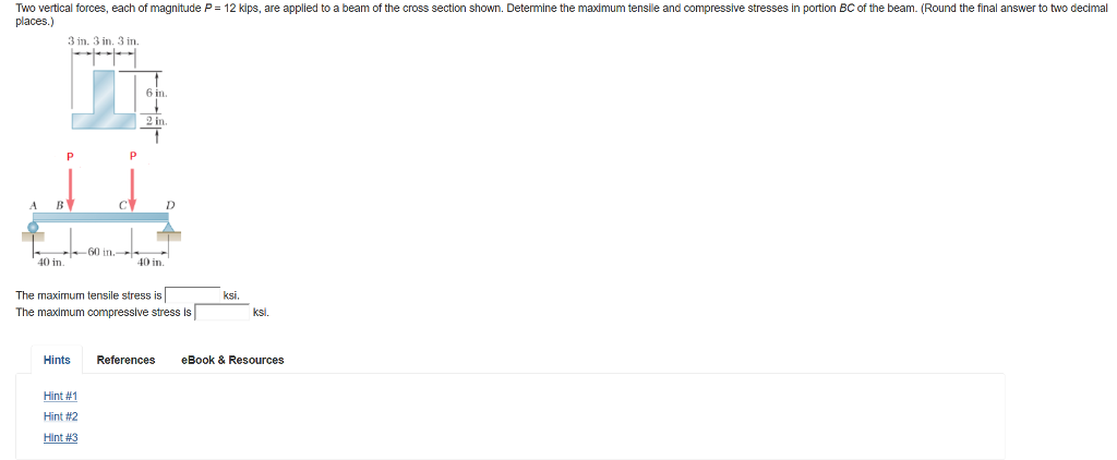 Solved Two vertical forces, each of magnitude P = 12 kips, | Chegg.com