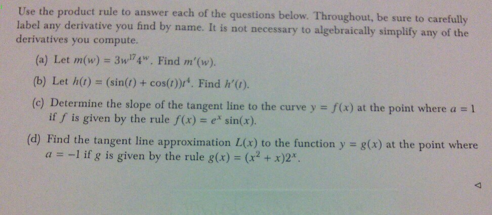Solved Use the product rule to answer each of the questions | Chegg.com