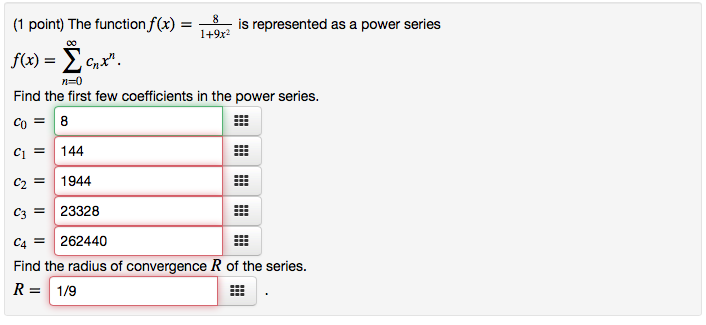 Solved (1 point) The functionf(x) =亠is represented as a | Chegg.com