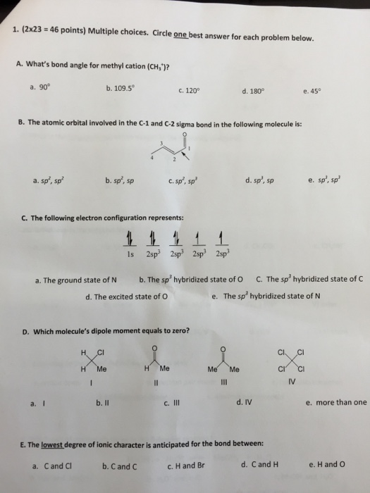 Solved What's bond angle for methyl cation (CH_3^+)? 90 | Chegg.com