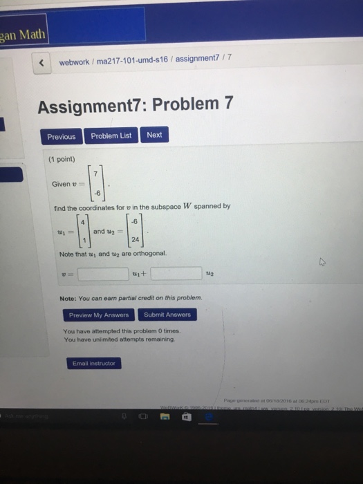 Solved lichigan Math webwork/ ma217-101-umd-s16/ assignment7 | Chegg.com