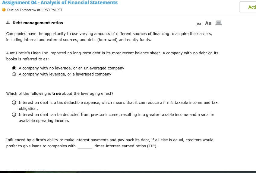 Solved Assignment 04 - Analysis of Financial Statements Acti | Chegg.com