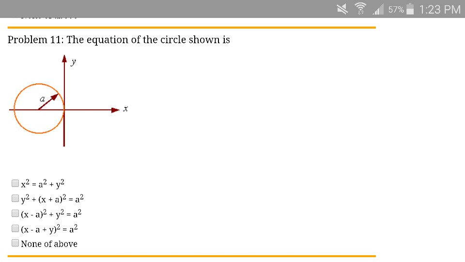 Solved ul 57% 1:23 PM Problem 11: The equation of the circle | Chegg.com