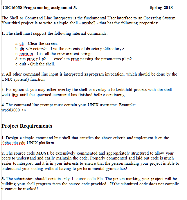 Solved CSCI6638 Programming assignment 3 Spring 2018 e Shell | Chegg.com