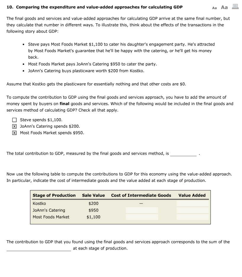 Solved 10. Comparing the expenditure and value-added | Chegg.com