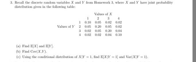 Solved Recall the discrete random variable X and Y from | Chegg.com