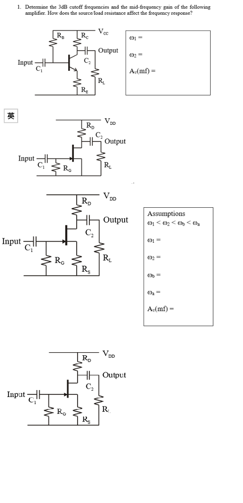 Solved 1. Determine the 3dB cutoff frequencies and the | Chegg.com