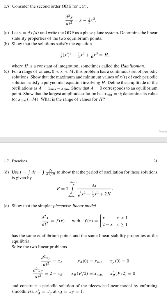 Solved Consider the second order ODE for x(t), d^2 x/dt^2 = | Chegg.com
