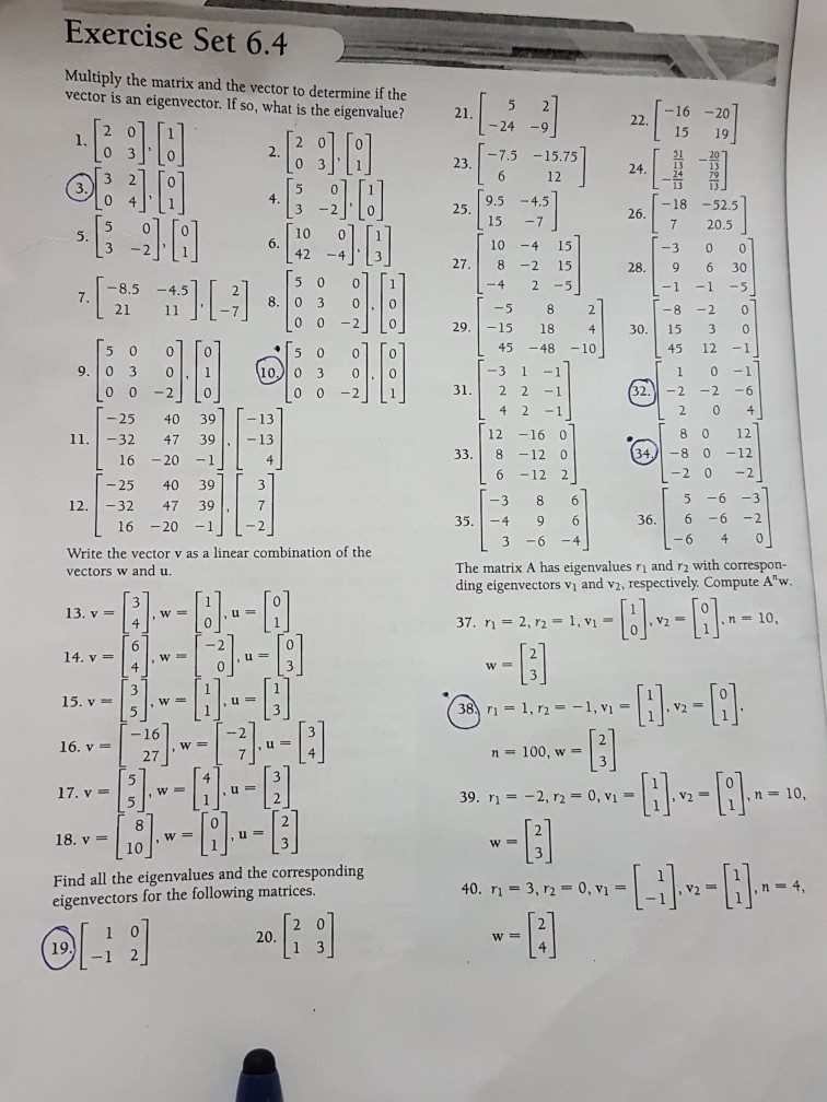 Solved Exercise Set 6.4 Multiply the matrix and the vector | Chegg.com