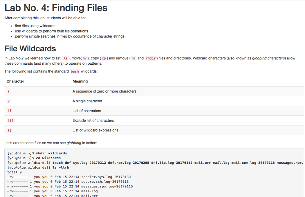 Solved Unix file wildcards help. Please help answer the | Chegg.com
