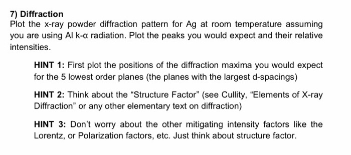 Solved Plot the x-ray powder diffraction pattern for Ag at | Chegg.com