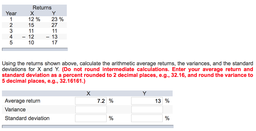 Solved Using the returns shown above, calculate the | Chegg.com Solved Using the returns shown above, calculate the | Chegg.com