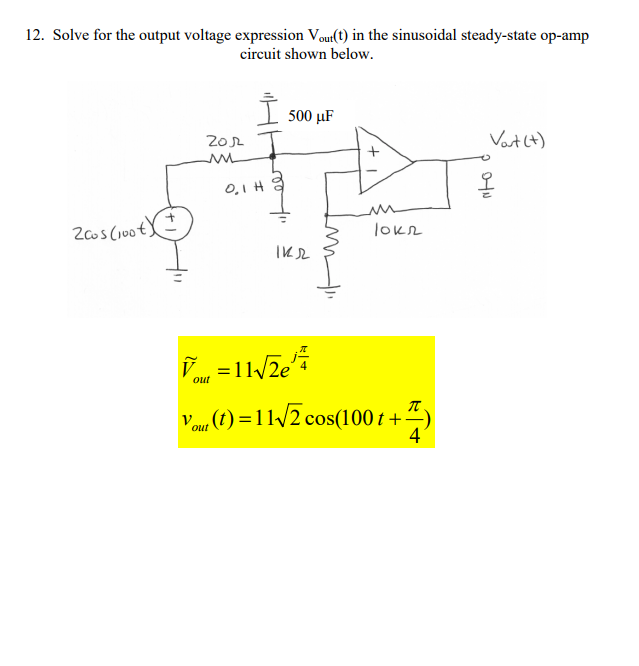 Solved 12. Solve for the output voltage expression Vour(t) | Chegg.com
