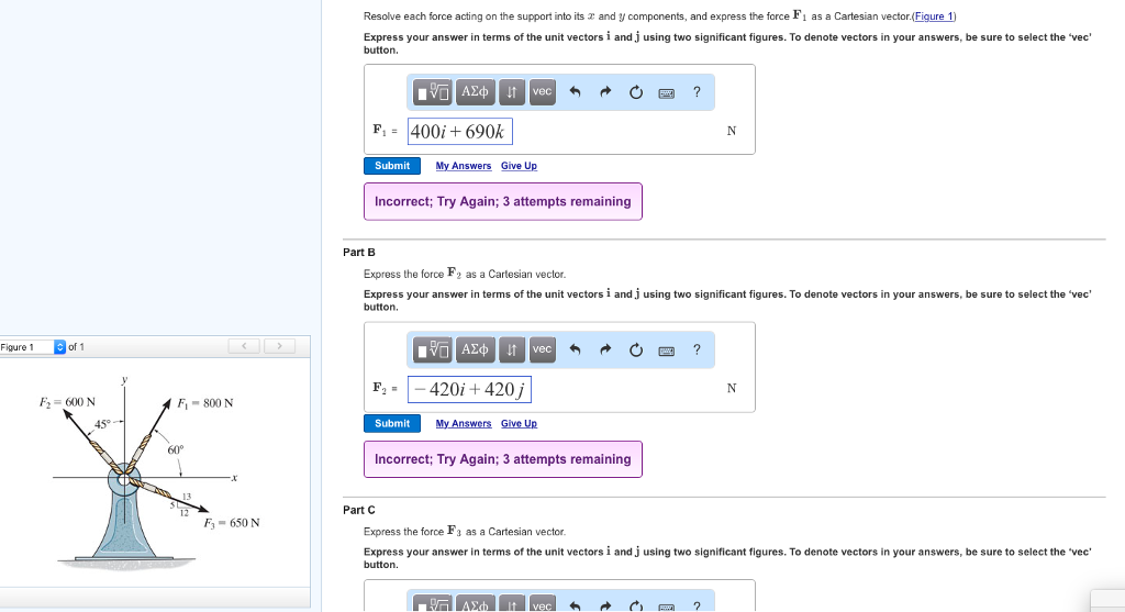 Solved Resolve each force acting on the support into its x | Chegg.com