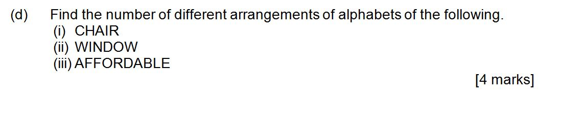 Solved Find the number of different arrangements of | Chegg.com