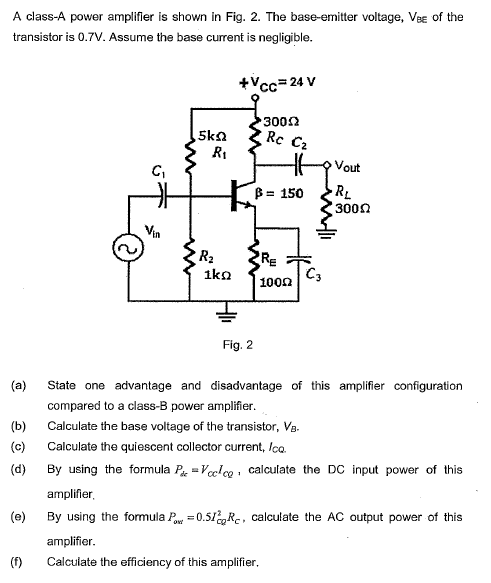 Solved A Class A Power Amplifier Is Shown In Fig 2 A Class A Power 1 Answer