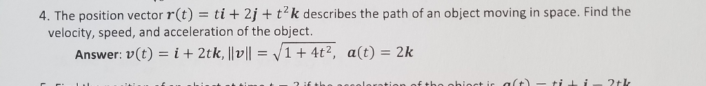 Solved 4. The position vector r(t) ti + 2j + t2k describes | Chegg.com
