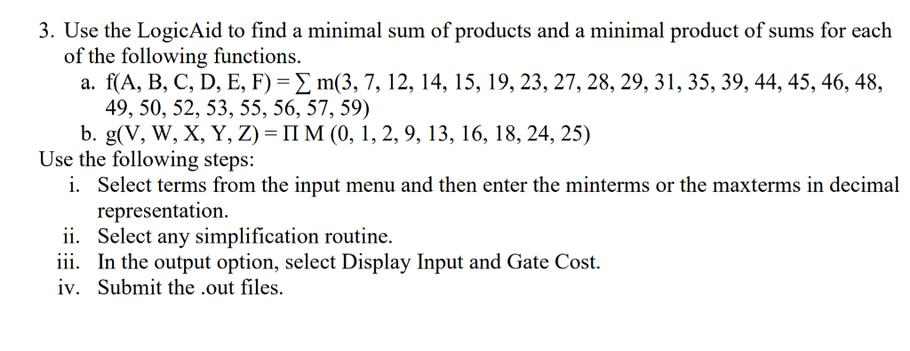 3. Use the LogicAid to find a minimal sum of products | Chegg.com