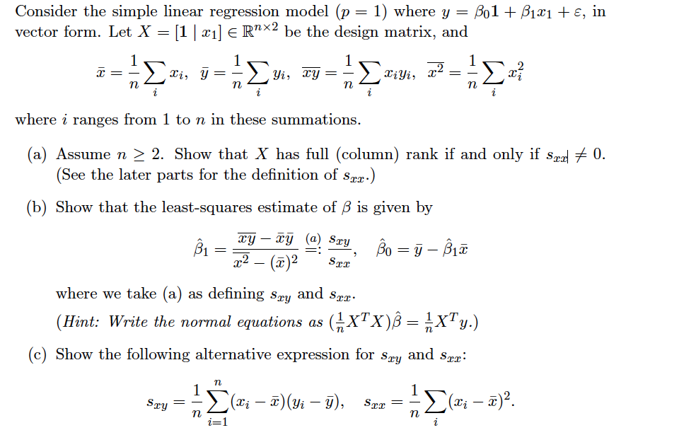 Solved Consider the simple linear regression model (p = 1) | Chegg.com