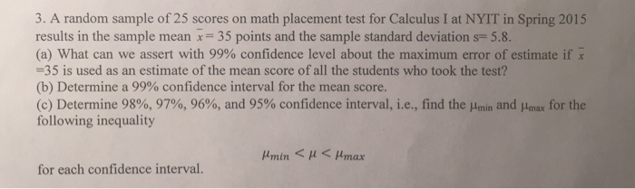 Solved A random sample of 25 scores on math placement test | Chegg.com