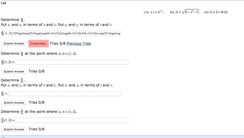 Solved I just need help finding Dz/dt and Dz/ds. I'm pretty | Chegg.com