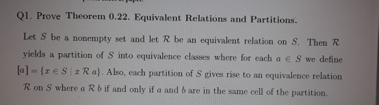 Solved Q1. Prove Theorem 0.22. Equivalent Relations and | Chegg.com