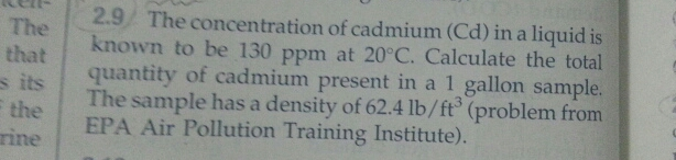Solved The concentration of cadmium (Cd) in a liquid is | Chegg.com