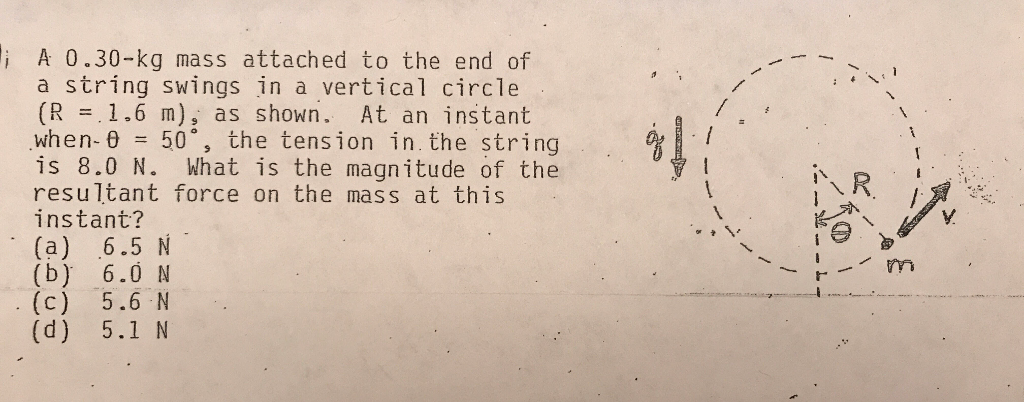 Solved A 0.3 kg mass attached to the end of a string swings | Chegg.com