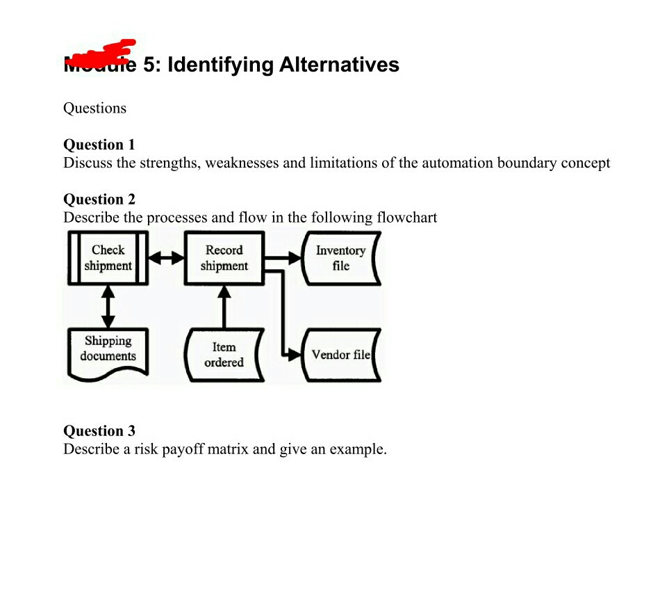 Mitive 5: Identifying Alternatives Questions Question | Chegg.com