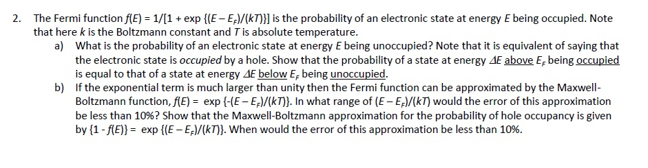 Solved The Fermi function f(E) = 1/[1 + exp {(E - | Chegg.com