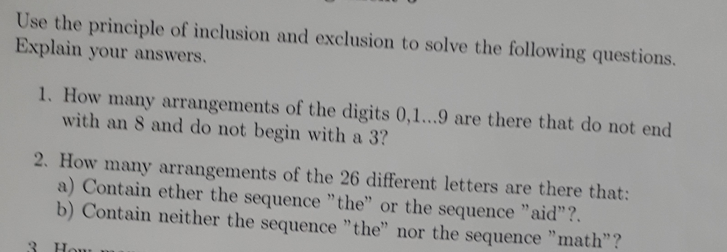 Solved Use the principle of inclusion and exclusion to solve | Chegg.com