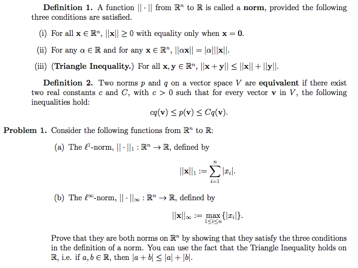Solved Definition 1. A function II. Il from R" to R is | Chegg.com