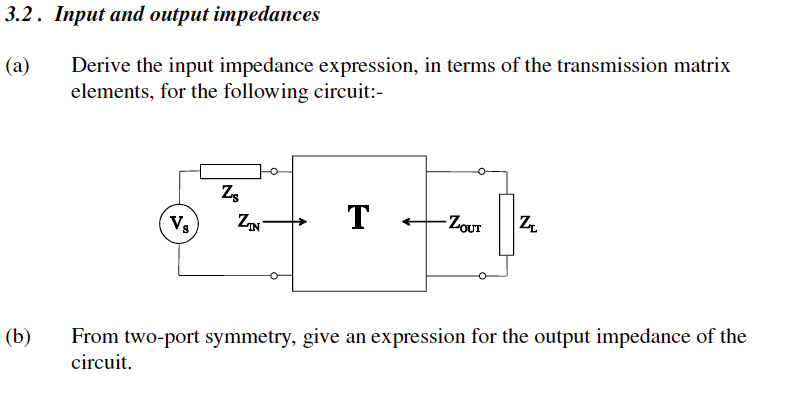Solved 3.2. Input and output impedances(a) Derive the input | Chegg.com