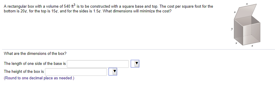 Solved A rectangular box with a volume of 540 ft3 is to be | Chegg.com