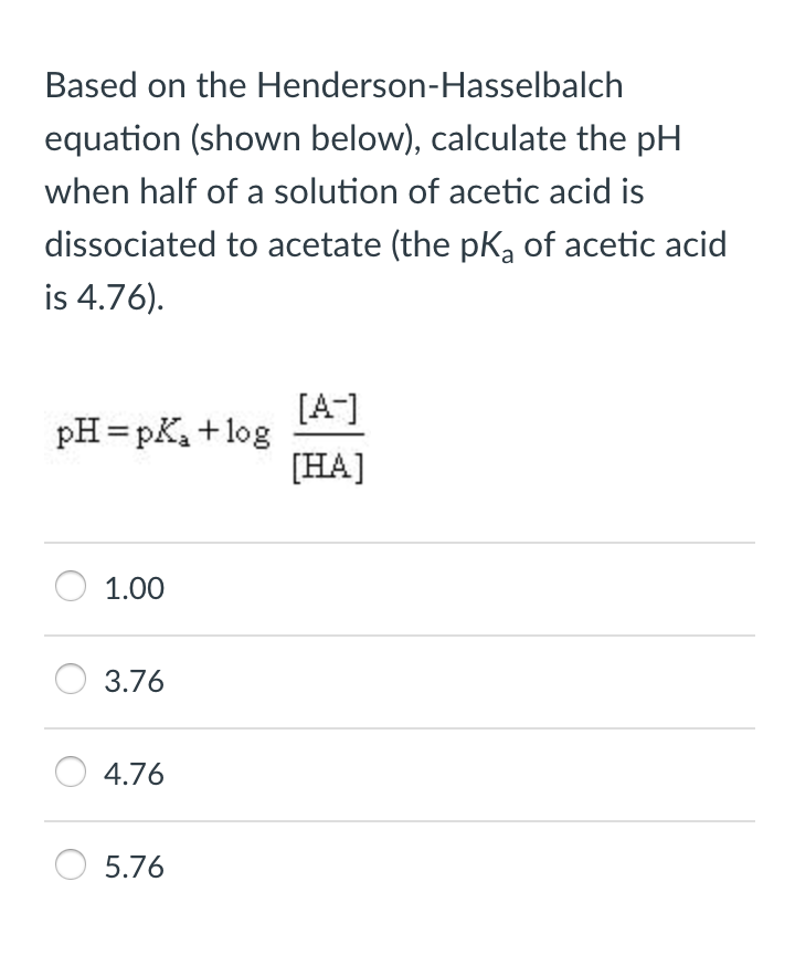 Solved Based on the Henderson-Hasselbalch equation (shown | Chegg.com