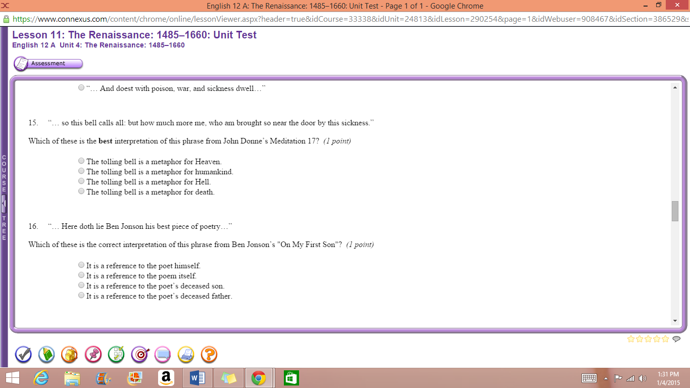 Solved English 12 A: The Renaissance: 1485-1660: Unit Test - | Chegg.com