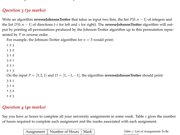 Solved Write an algorithm reverseJohnsonTrotter that takes | Chegg.com