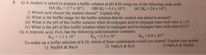 Solved A student is asked to prepare a buffer solution at pH | Chegg.com